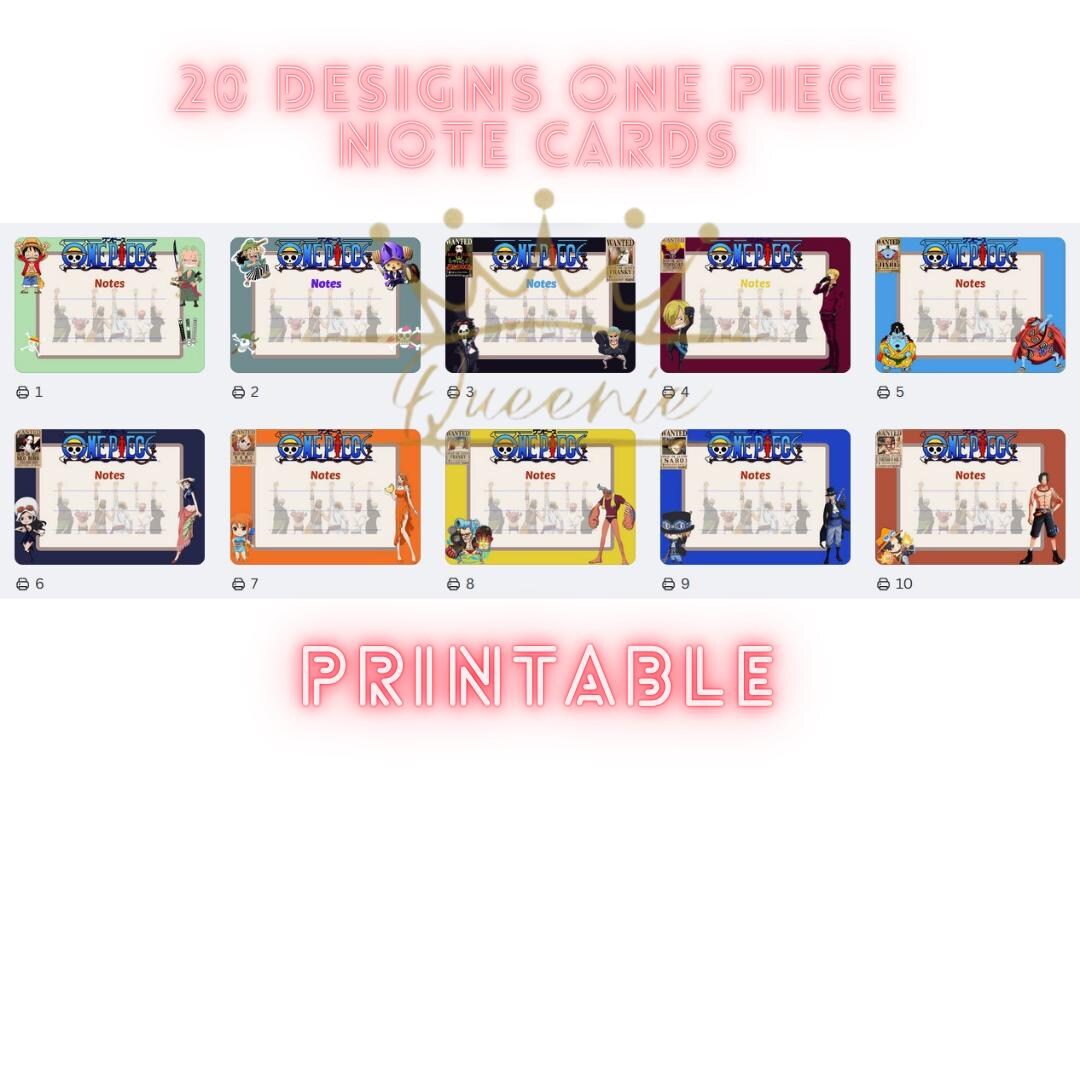 Printable One Piece Note Cards I Downloadable Onepiece Note Card I ...