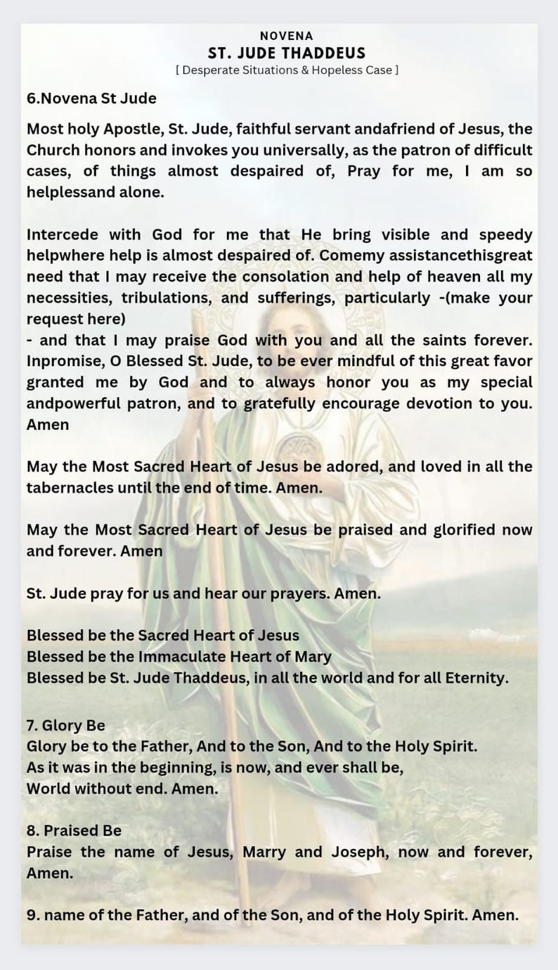 St Jude Devotion/printable Saint Jude Prayer/prayer Card/prayer Digital ...