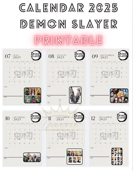 2025 Printable Calendar Demon Slayer I Demon Slayer Theme Calendar I ...