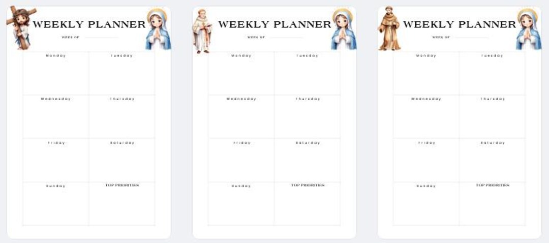 Printable Weekly Planner I Downloadable Weekly Planner I Holy Mary Jesus Saints Weekly Planner ...