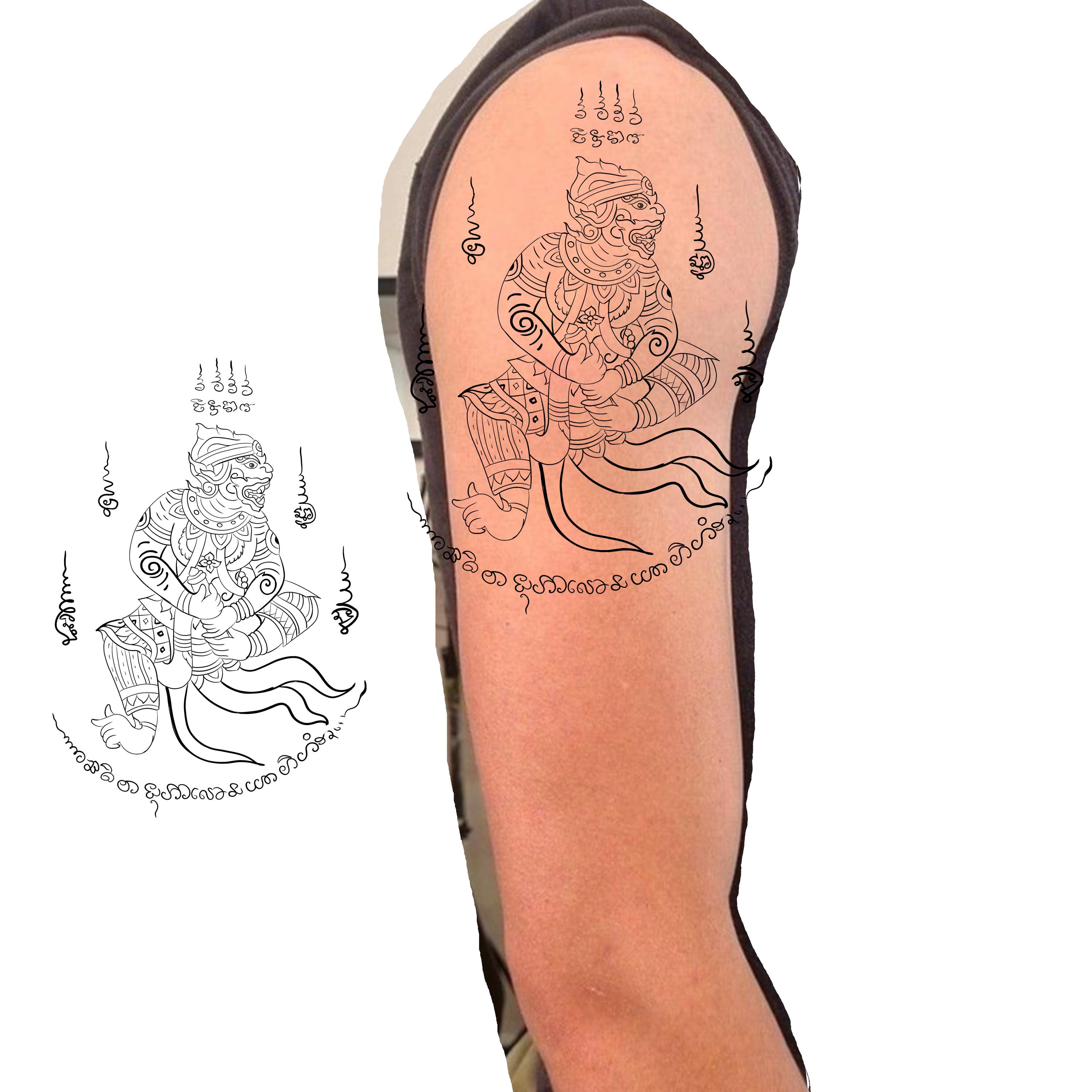 Monkey God Hanuman Sak Yant Thai Traditional Tattoo Idea T Shirt Print ...