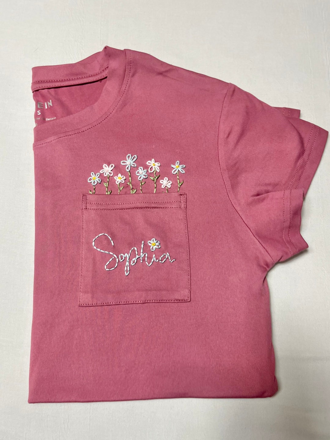 Hand Embroidered Women’s Pocket Tee With Flowers Personalized Monogram ...