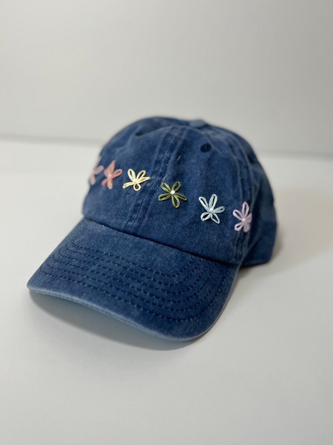 Hand Embroidered Woman’s Hat Flowers Colorful Rainbow Pastel Daisies - Etsy