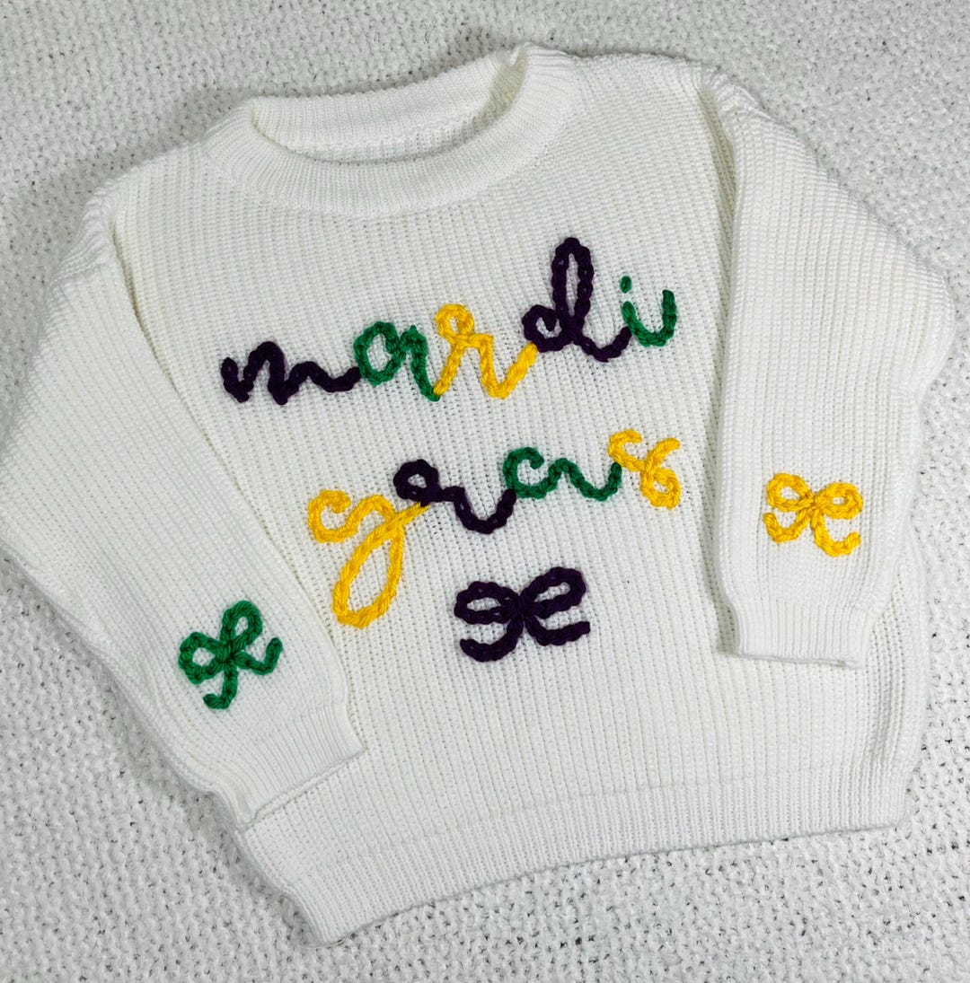 Hand Embroidered Mardi Gras Sweater, Personalized Kids Knit - Etsy