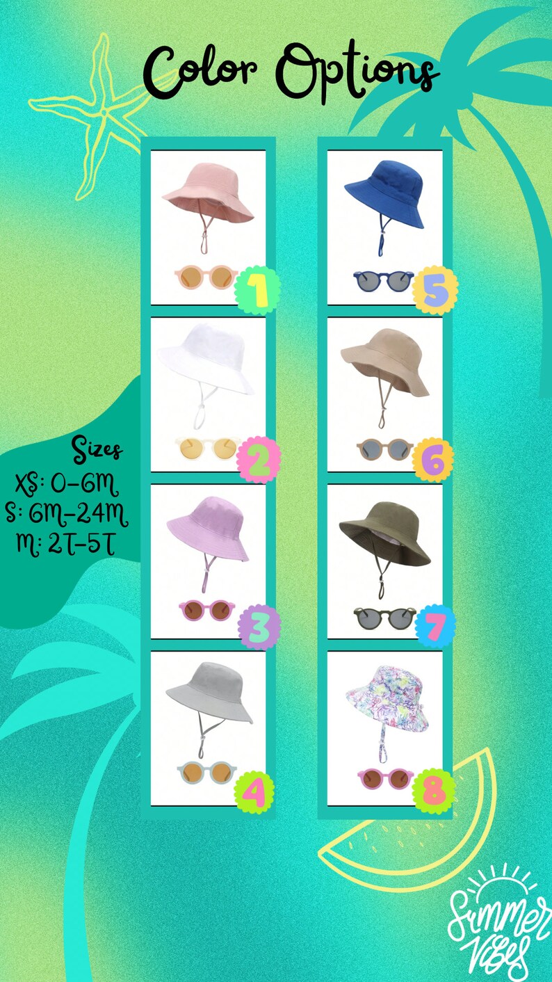 Hand Embroidered Personalized Bucket Hat & Sunglasses Set, Summer Sun ...