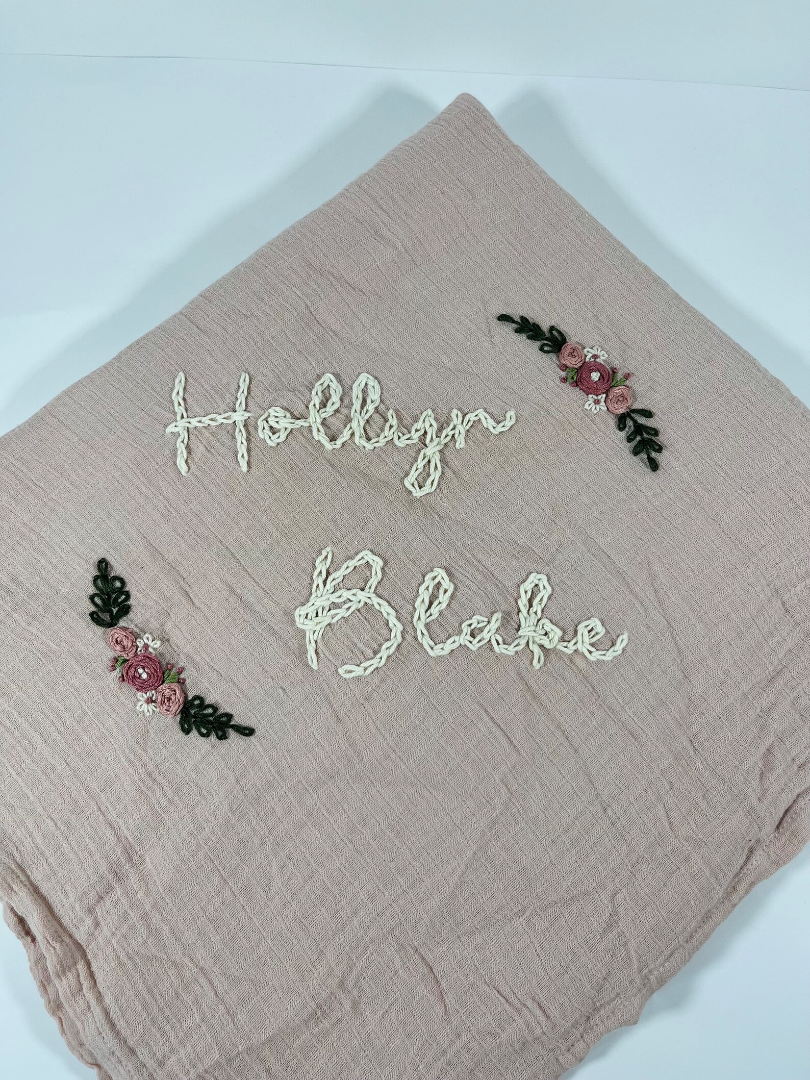 Personalized Hand Embroidered Baby Girl Swaddle Monogrammed Stitched ...