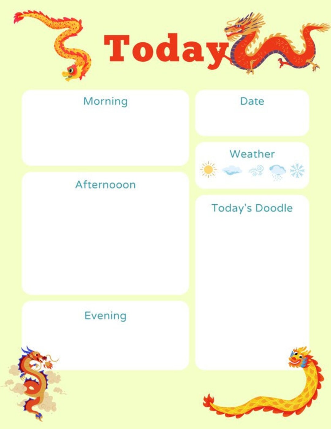 Kids Printable Daily Plan - Dragon Themed! - Etsy