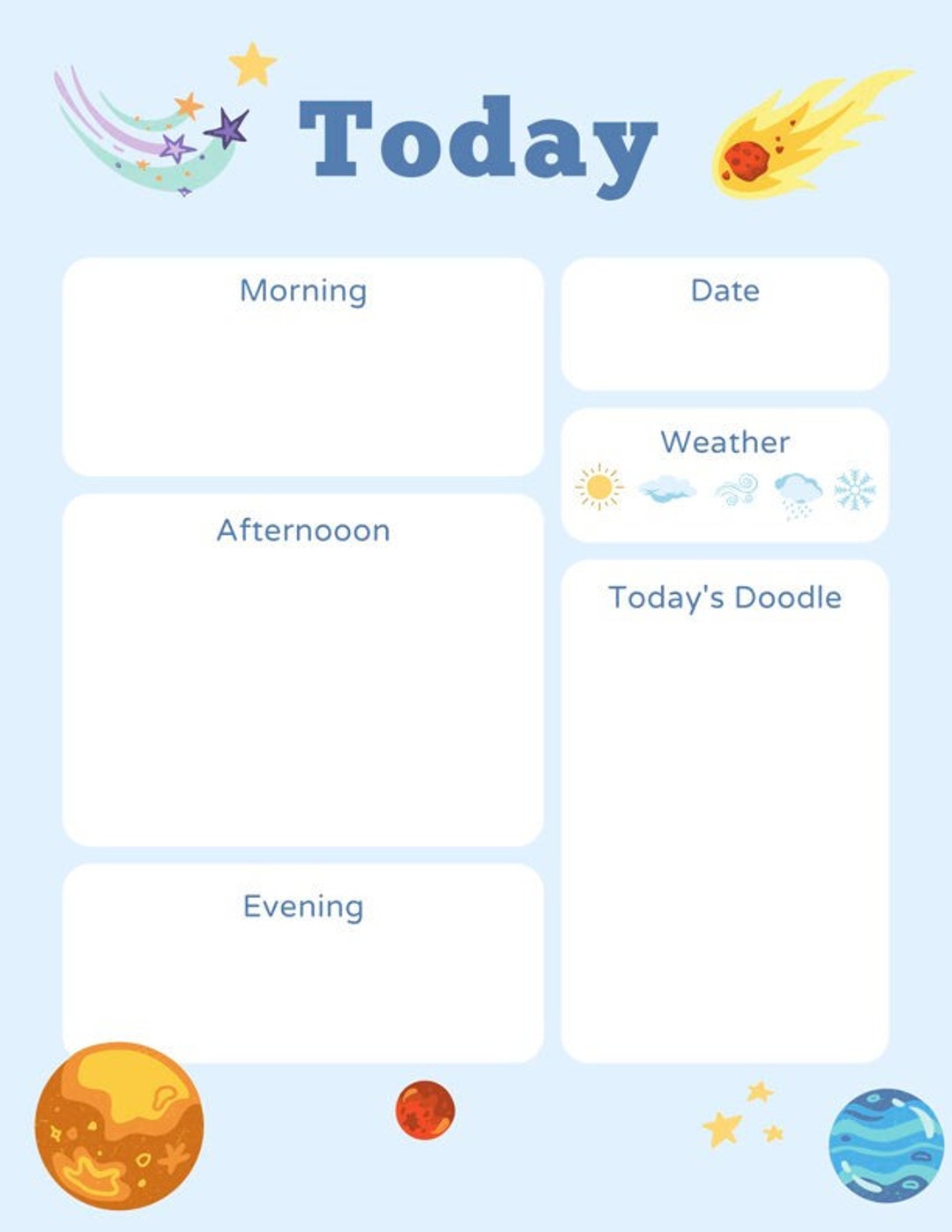 Kids Printable Daily Plan - Outer Space Themed! - Etsy