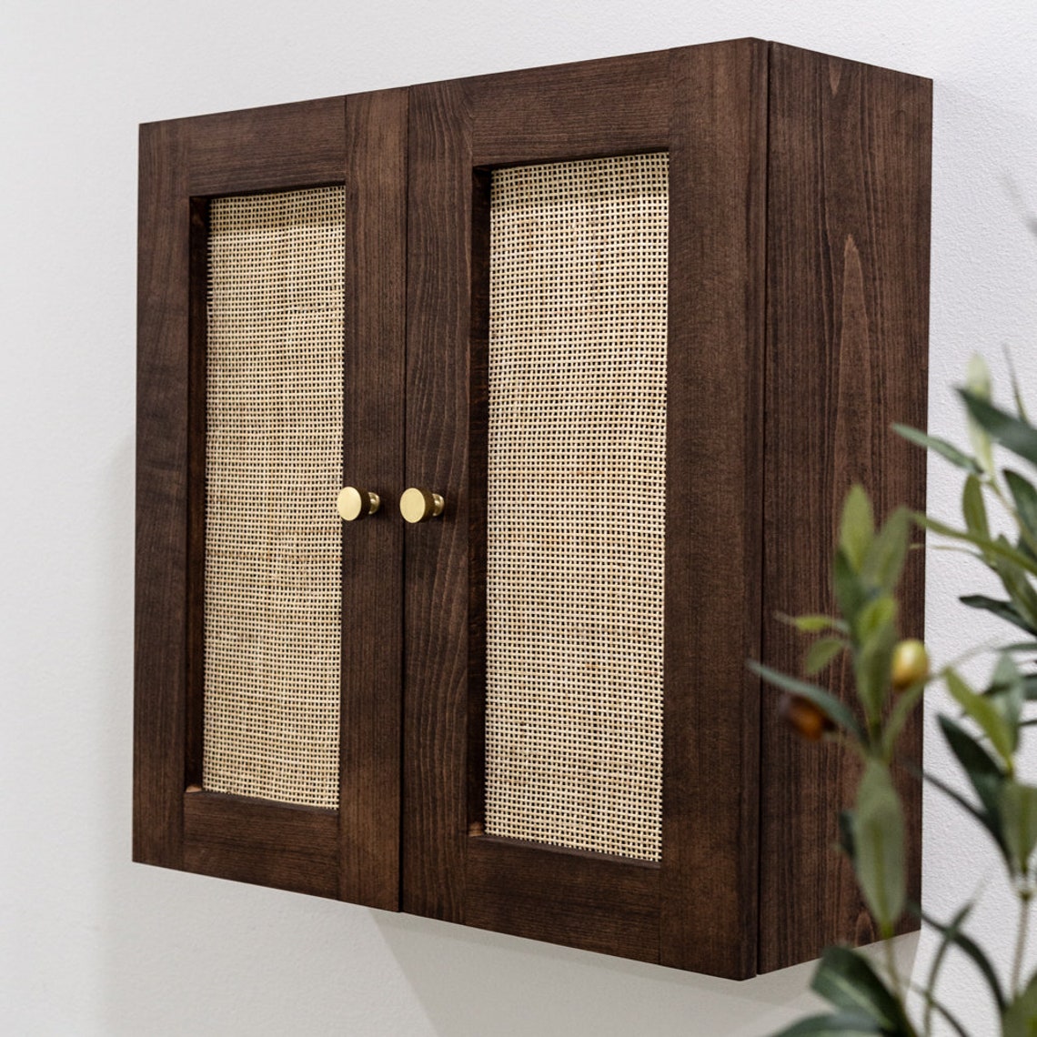 Solid Wood and Cane Webbing Wall Cabinet | Storage for Kitchen ...