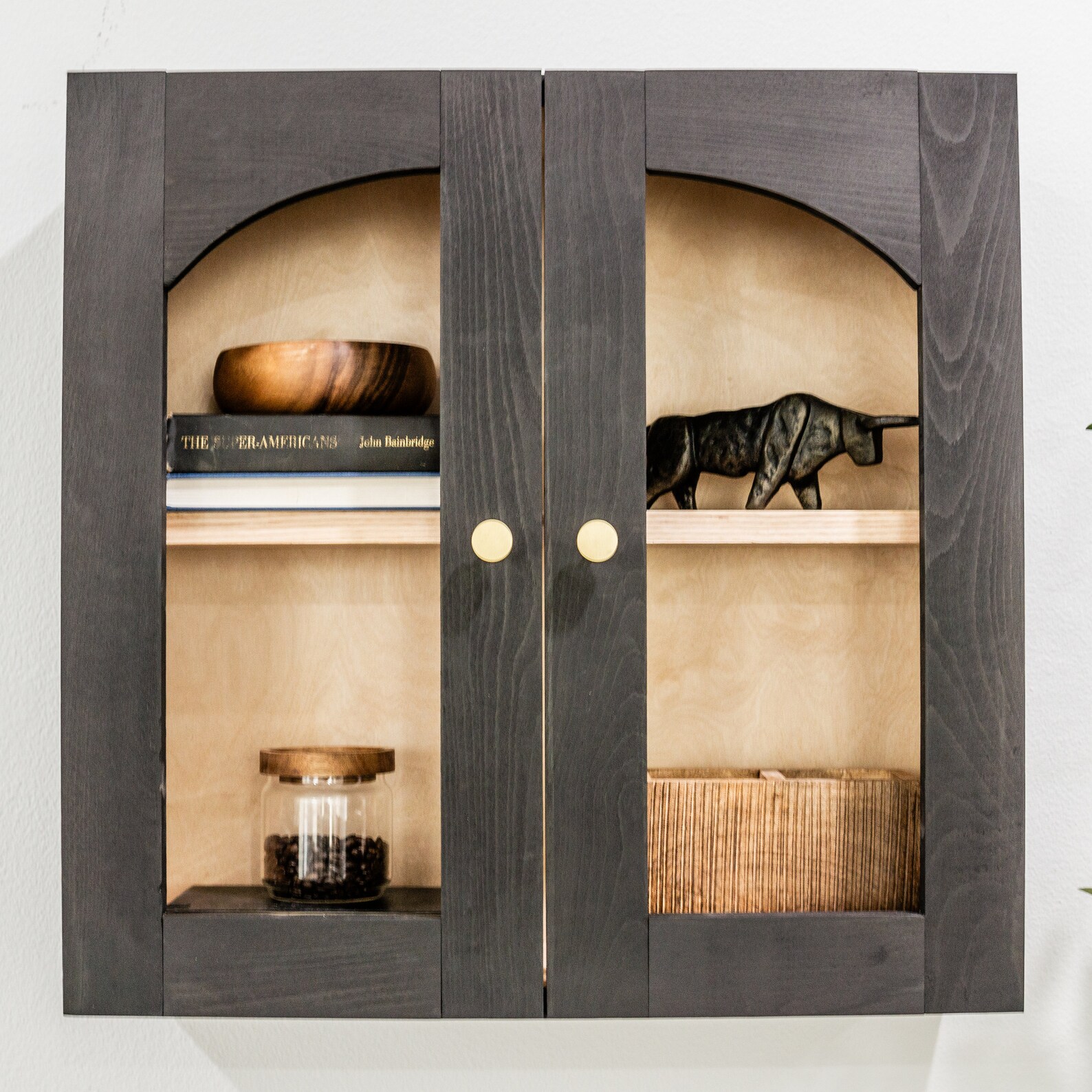 Solid Wood and Rattan Cane Webbing Floating Cabinet in Midnight Ash ...