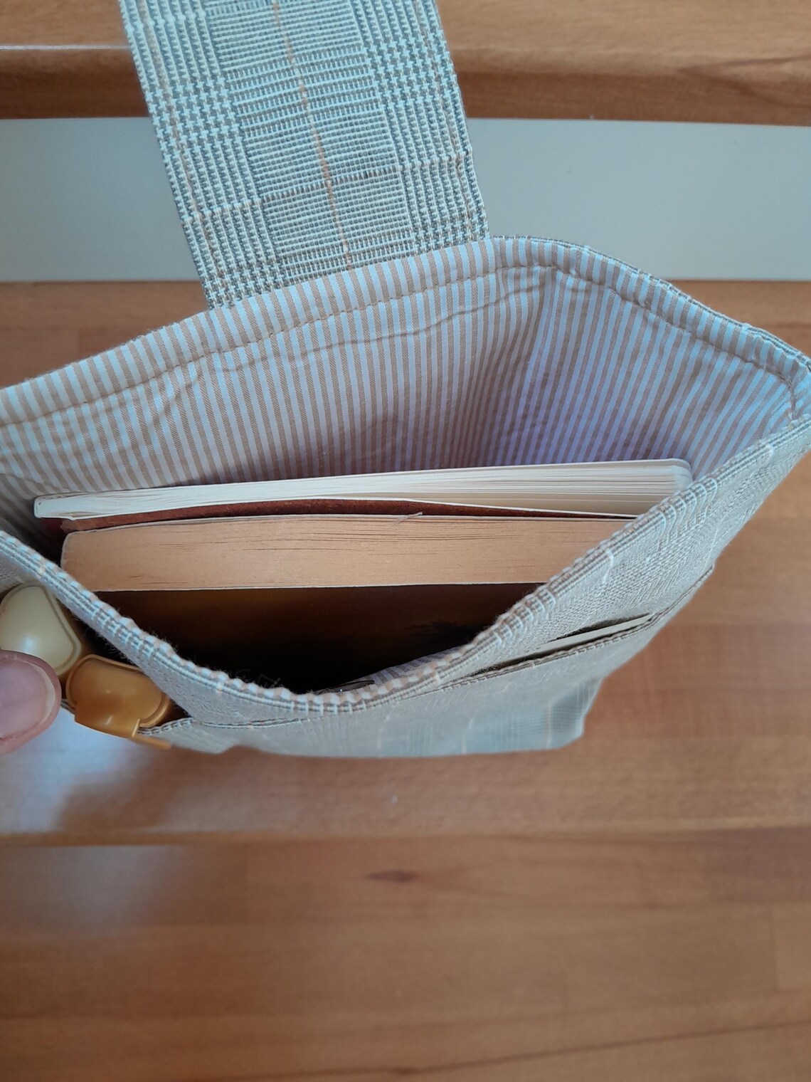Beige Plaid Book Carrier With Extra Front Pockets Ready to Ship book ...