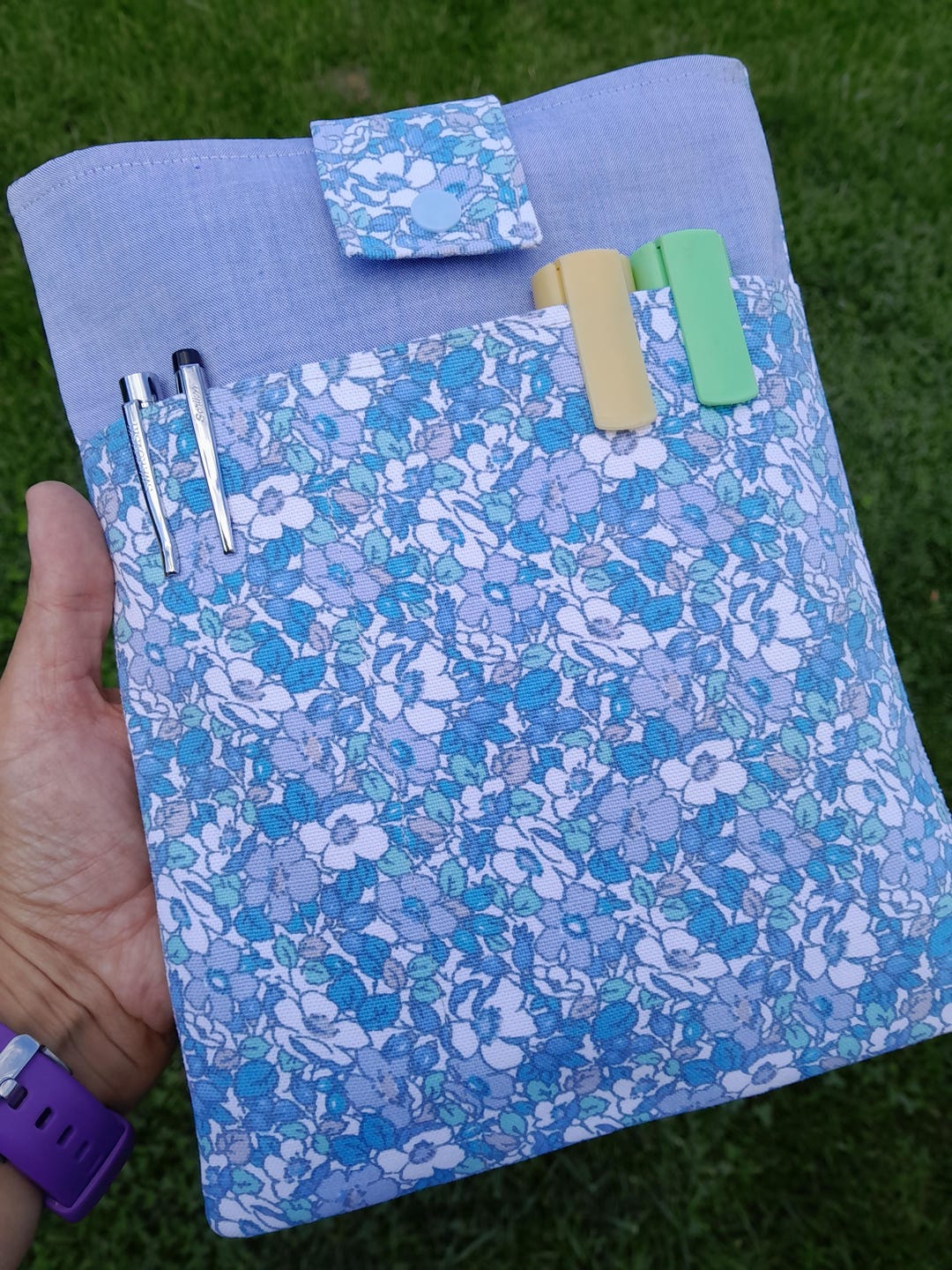 Blue Floral Duck Cloth Book Cover With Snap Closure |kindle Sleeve|e ...