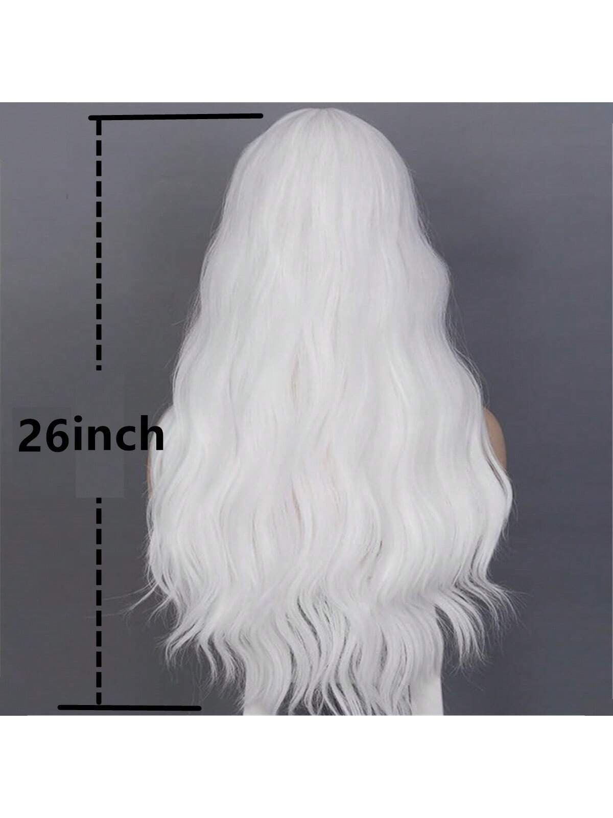 26 Inches Long White Wigs for Women White Long Curly Wavy Wig Middle ...