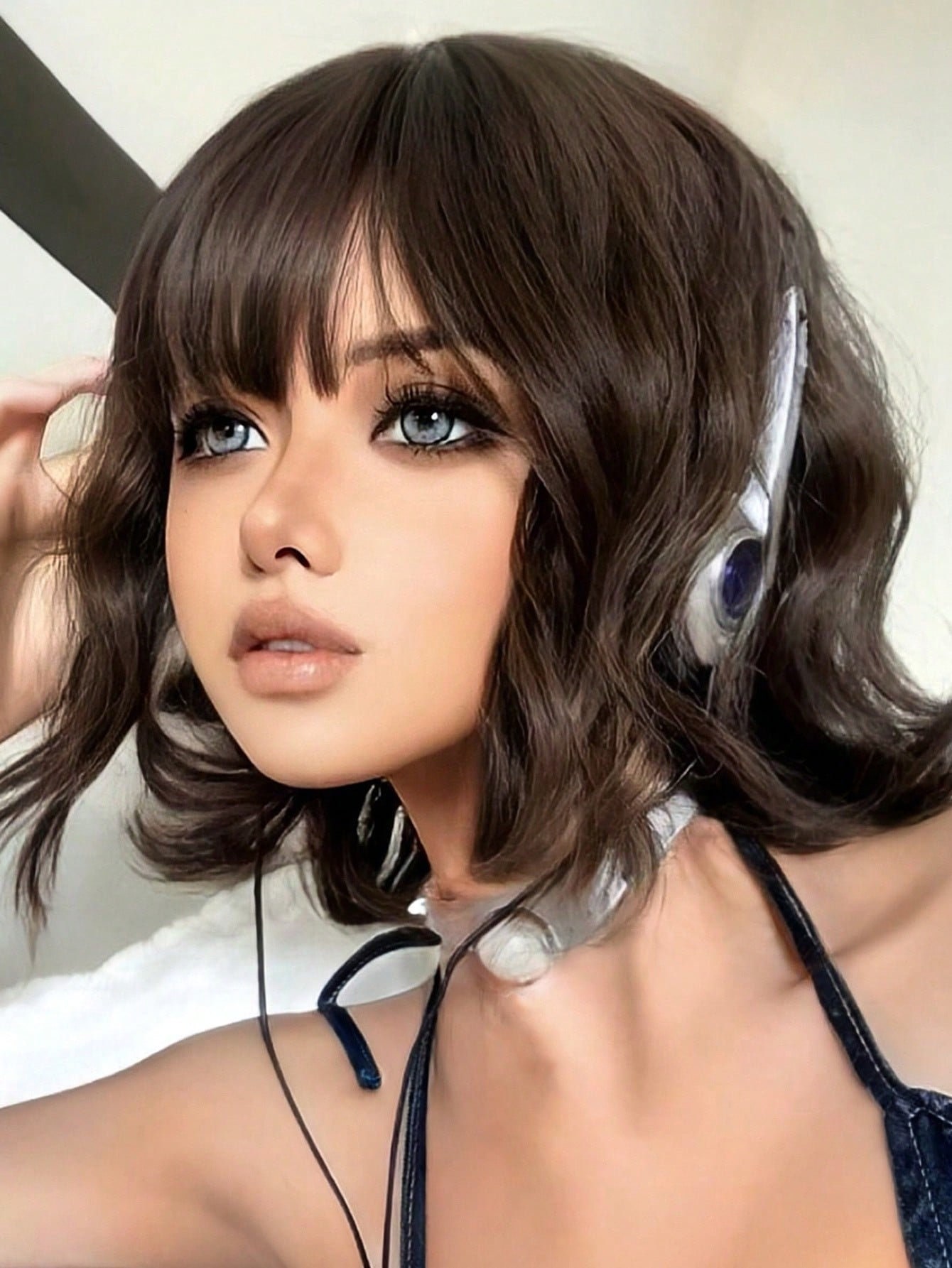 12 INCH Linen Brown Short Wavy Hair Synthetic Heat-resistant Wig Women ...