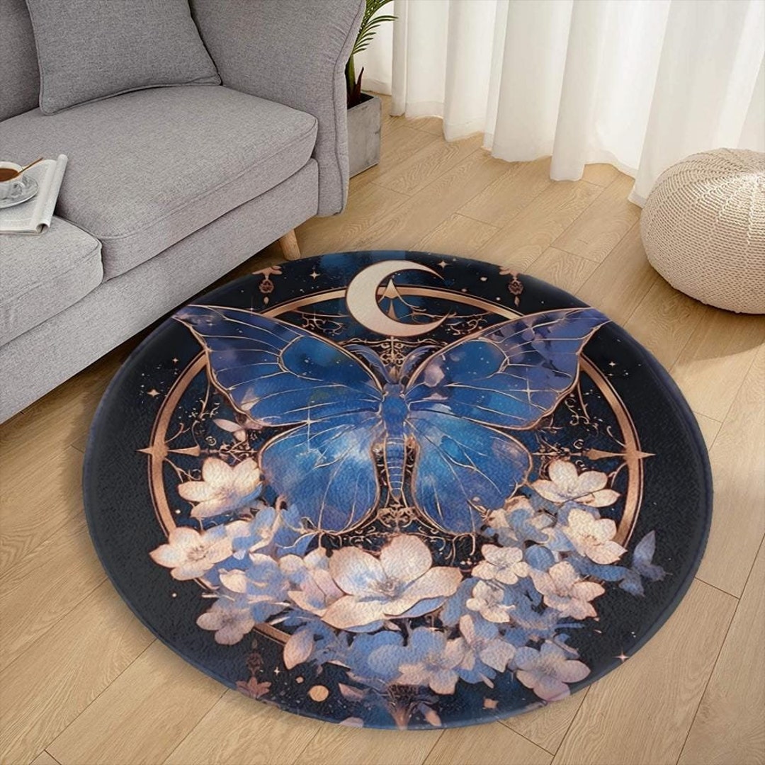 Cottagecore Luna Moth Area Rug, Butterfly Round Rugs, Dark Academia ...