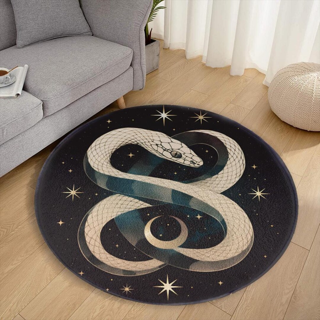 Celestial Snake Rug, Gothic Snake and Moon Rugs, Dark Academia Round ...