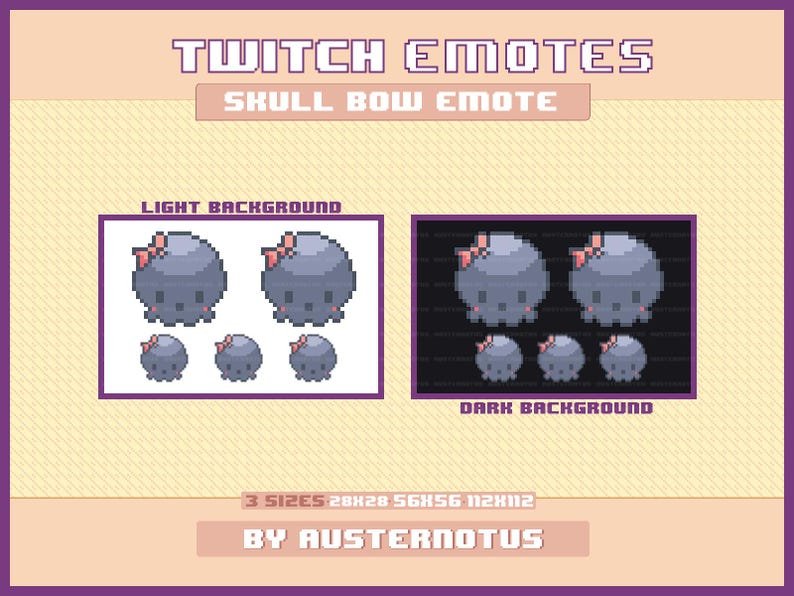 Skull Bow Twitch Emote | Cute Pixel Art | Custom Twitch Graphics ...