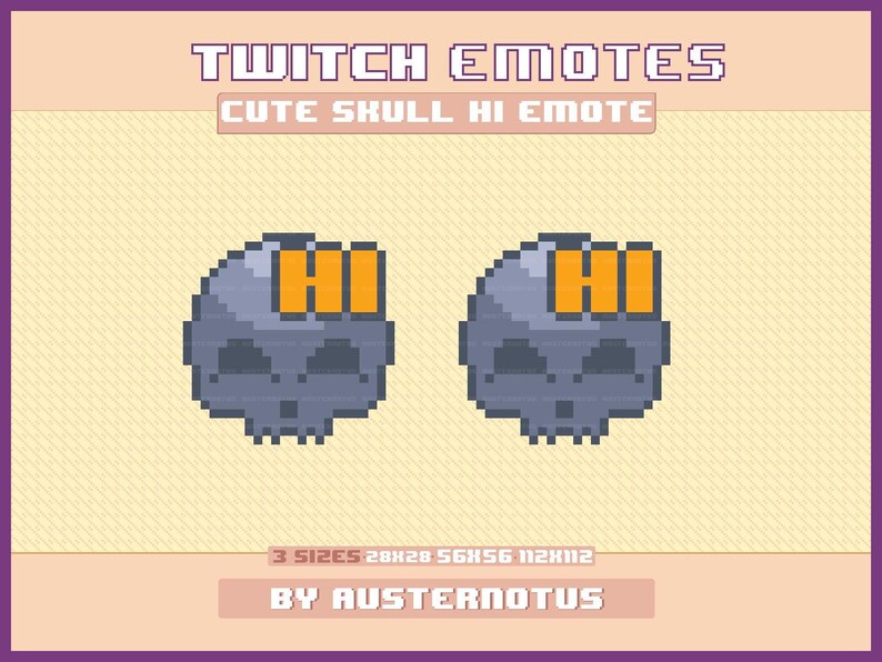 Skull Hi Twitch Emote Friendly Pixel Art Greeting Emoji for Streamers ...