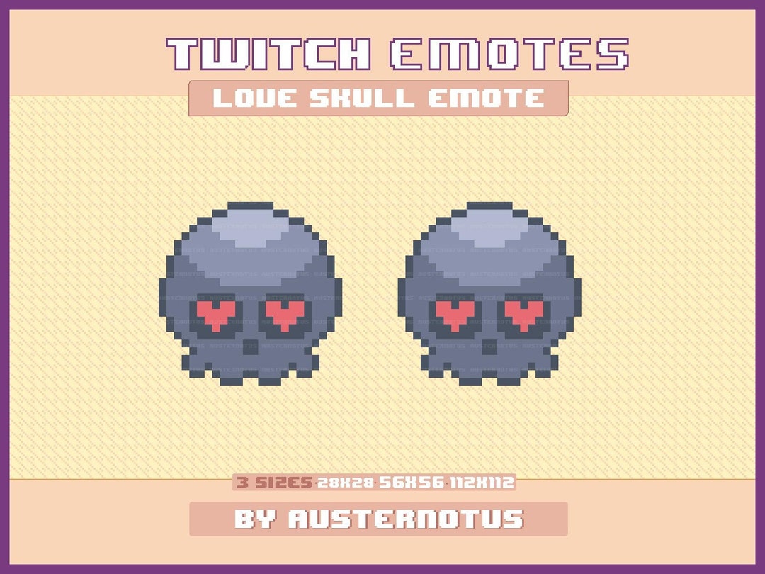 Heart Skull Twitch Emote | Cute Pixel Art Love Emoji for Streamers ...