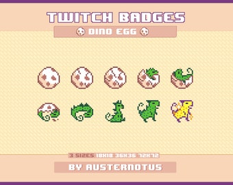 Dinosaur Evolution Pixel Art Twitch Badges Custom Sub Badges Dino Egg ...