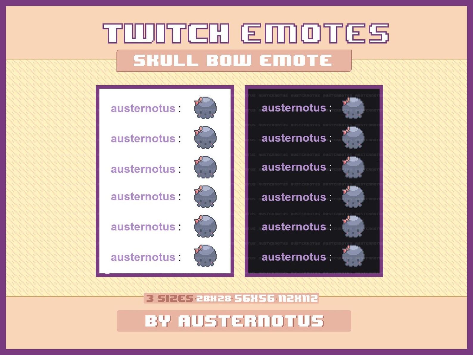 Skull Bow Twitch Emote | Cute Pixel Art | Custom Twitch Graphics ...