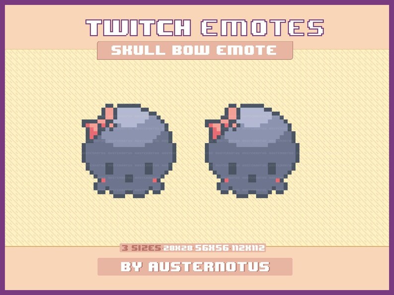 Skull Bow Twitch Emote | Cute Pixel Art | Custom Twitch Graphics ...