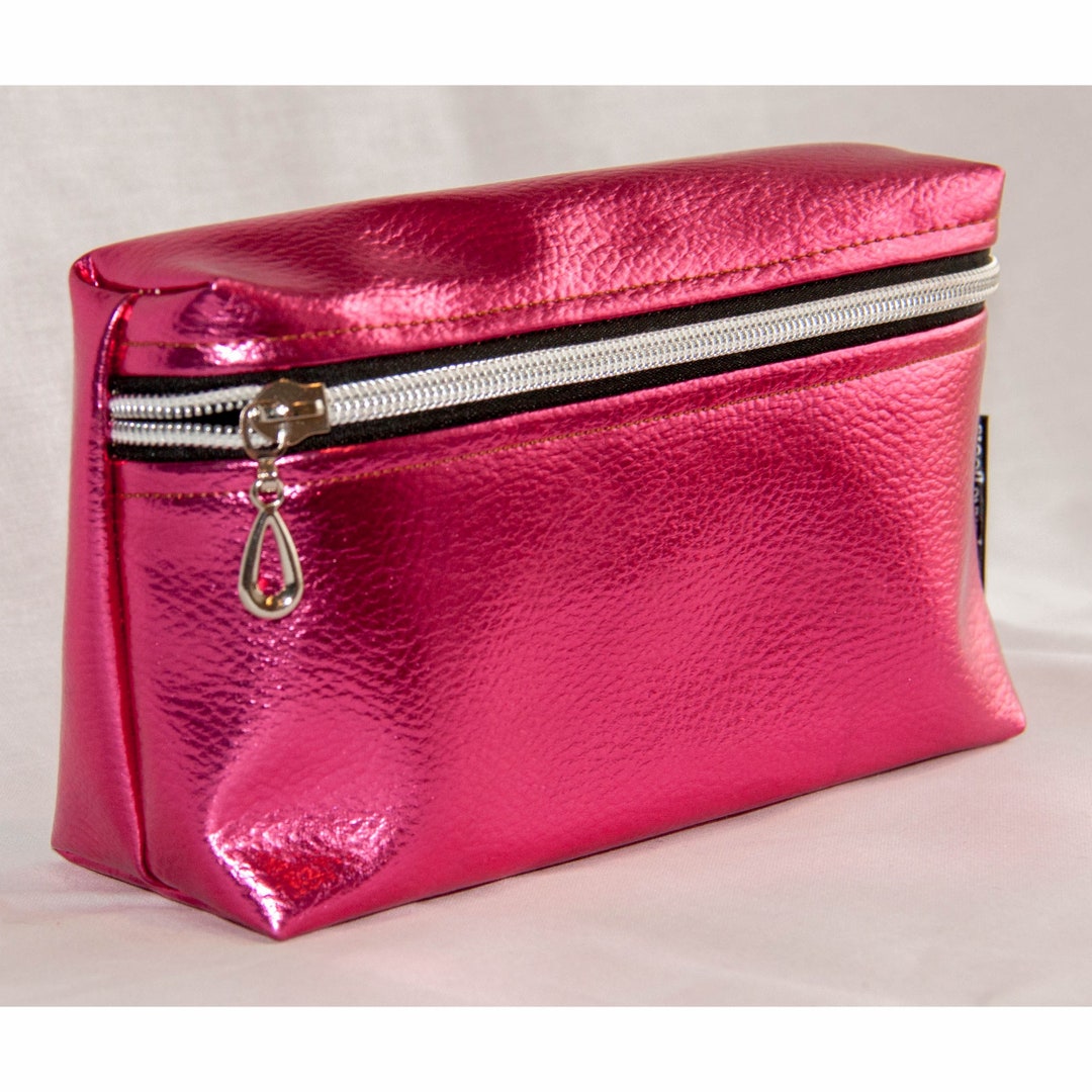Handmade Shiny Metallic Hot Pink Cosmetics Bag With Silver Zip - Etsy