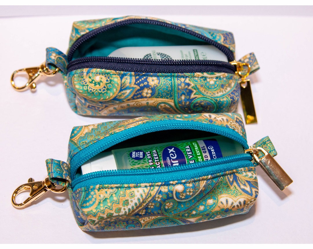 Handmade Hand Sanitiser Clip Bag Green/blue Paisley With Metallic Gold ...