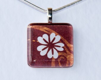 Handmade Glass Tile White & Gold Flower Pendant - Etsy