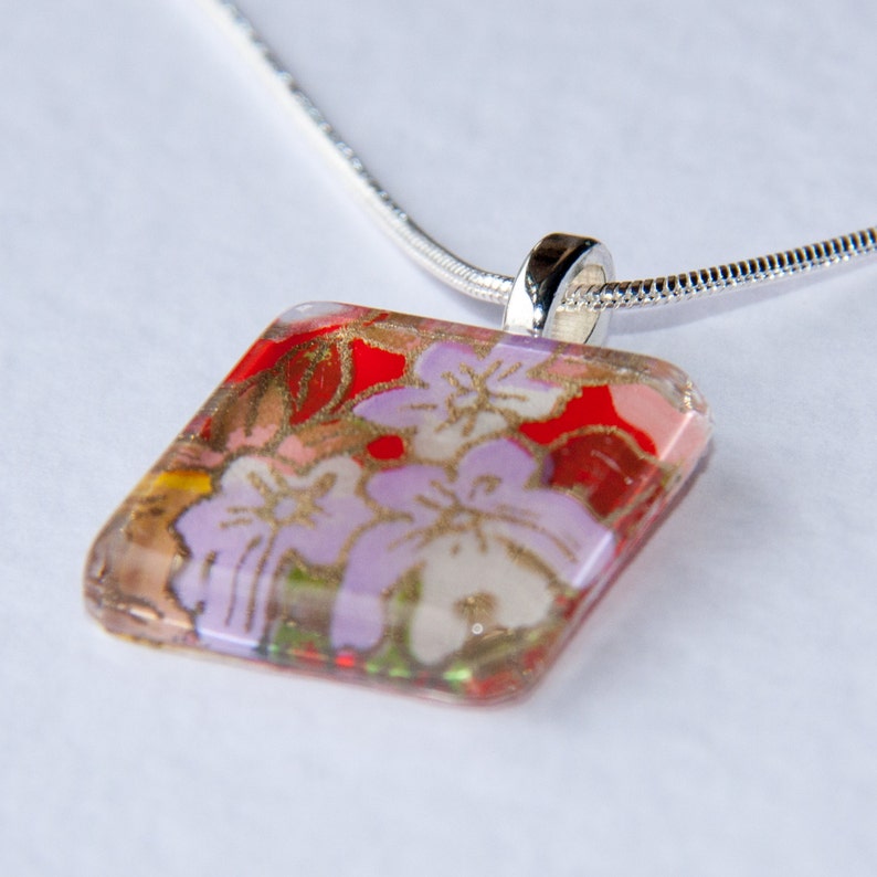 Handmade Glass Tile Japanese Washi Flowers Pendant - Etsy