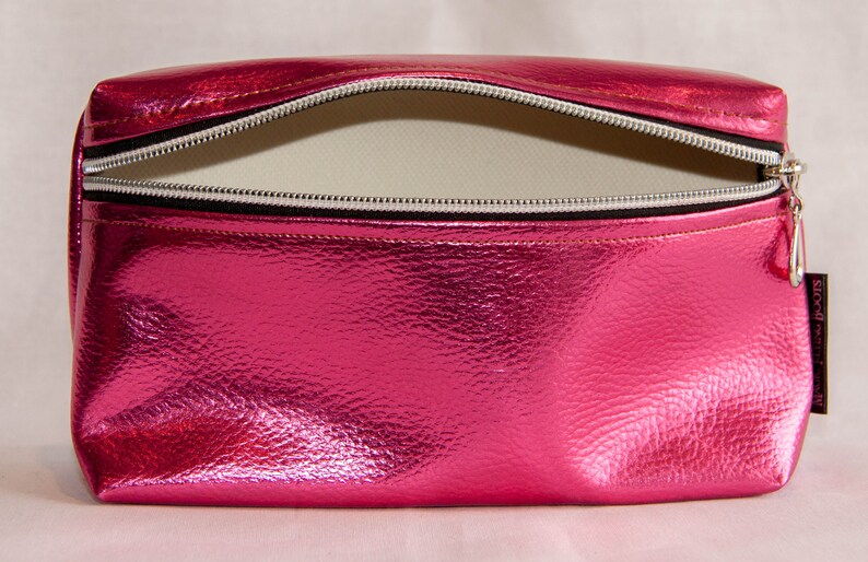 Handmade Shiny Metallic Hot Pink Cosmetics Bag With Silver Zip - Etsy
