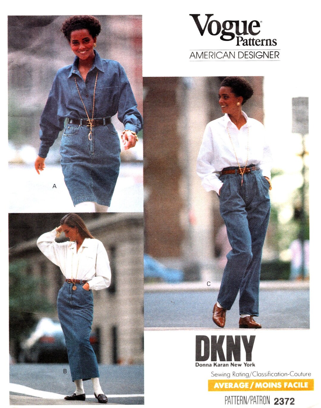 Vogue 2372 DKNY Jean Style Skirts & Pants Size 12, 14, 16 ©1989 UNCUT/FF - Etsy