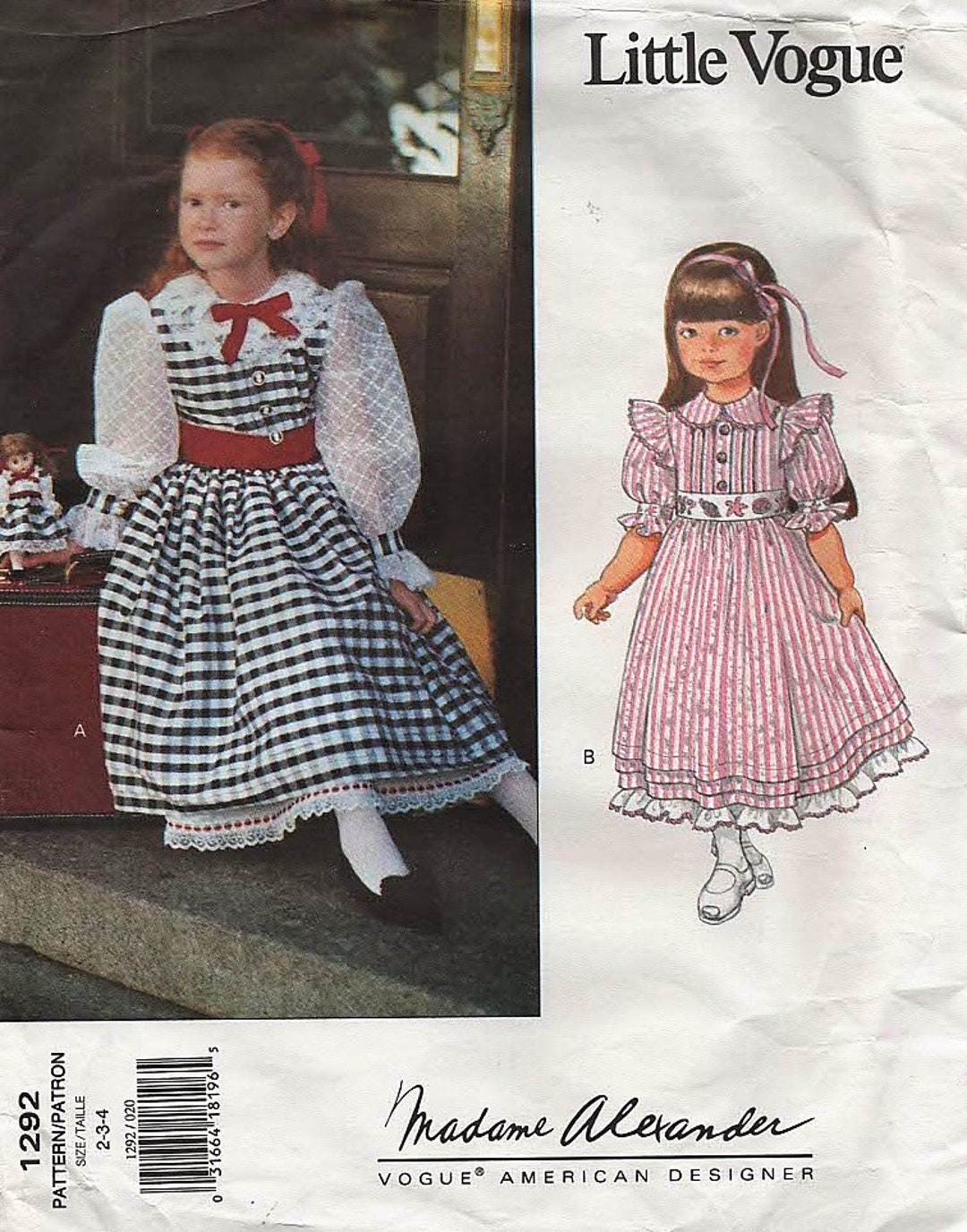 Vogue 1292 LITTLE VOGUE DRESS Size 2-3-4 & Matching 8 Doll Dress Madame ...