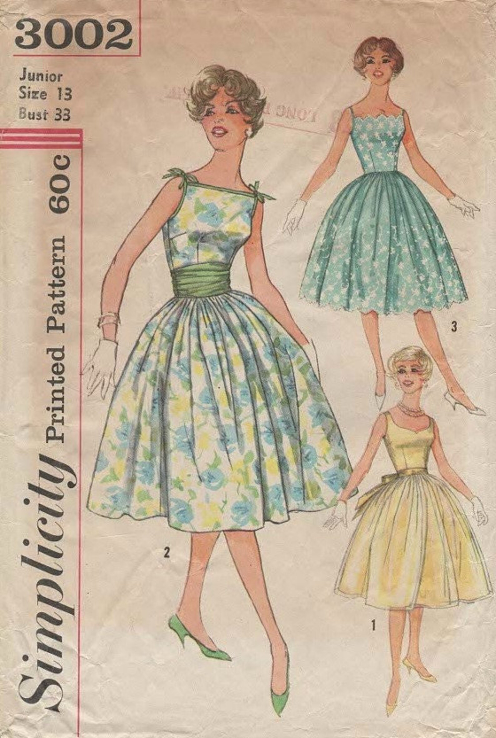 Simplicity 3002 Summer Party Dresses Size 13 Bust 33 ©1959 - Etsy