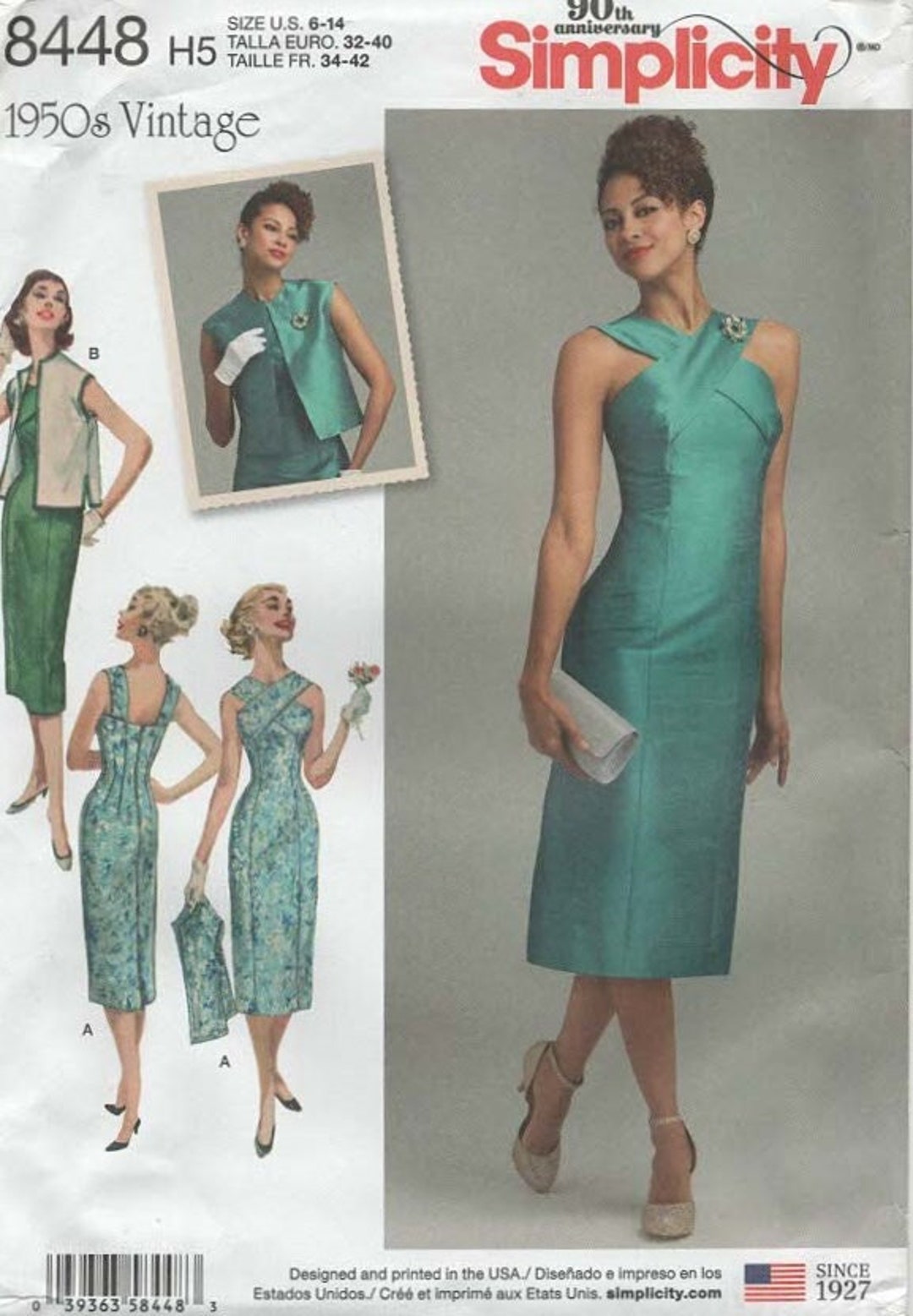 Simplicity 8448 Vestido tubo con tirantes cruzados REEDICIÓN RETRO Años ...