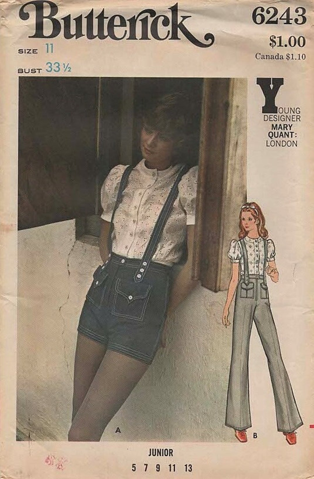 Butterick 6243 MARY QUANT DESIGNER Blouse, Suspenders, Hot Pants ...
