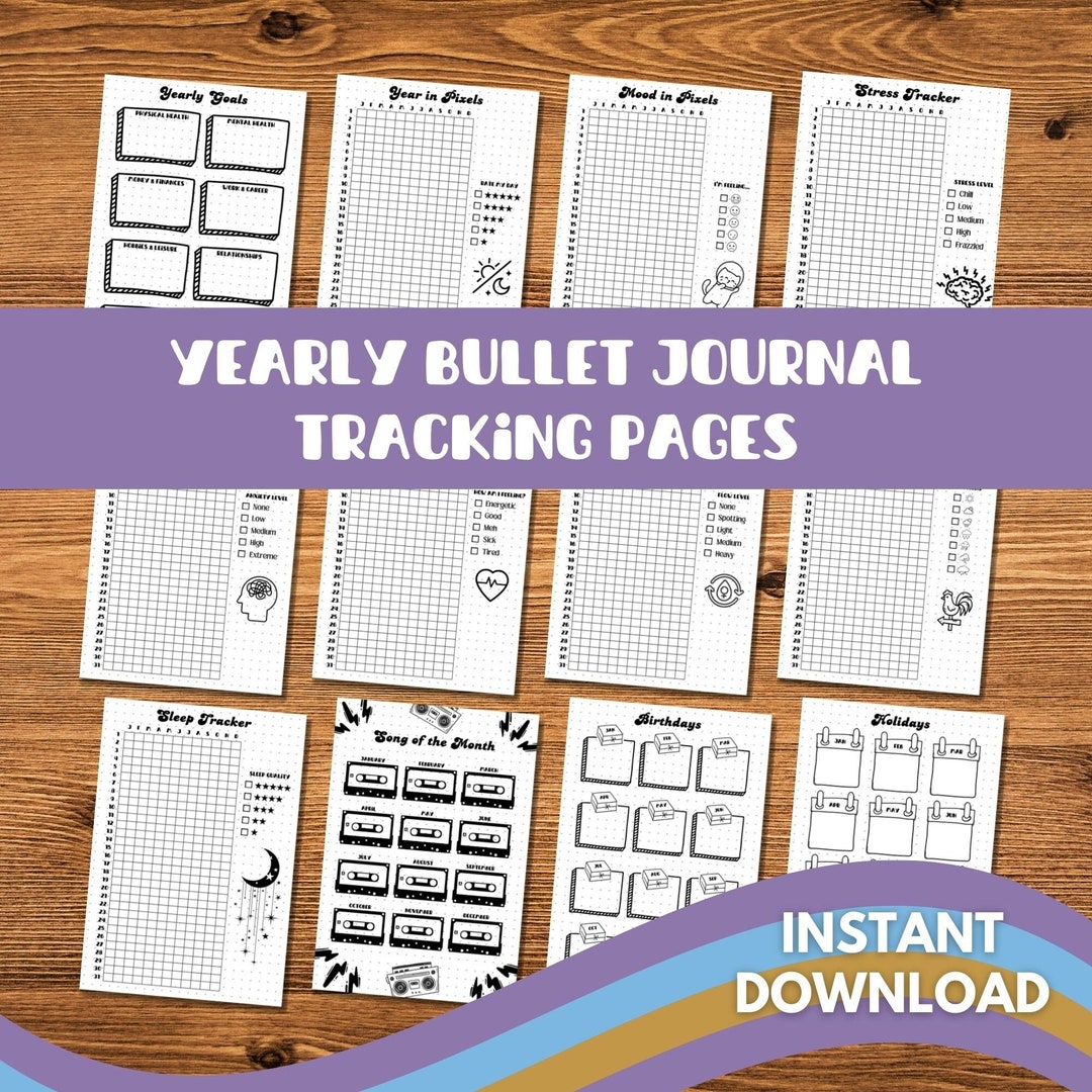 A5 Yearly Tracker Bujo Planner Template Bundle 12 Bullet Journal ...