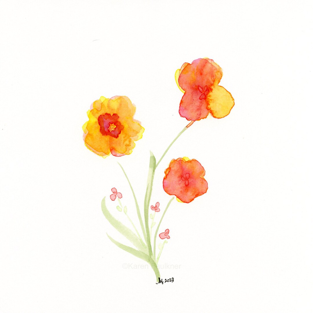 Watercolor Flower Painting, "flutter" - Etsy