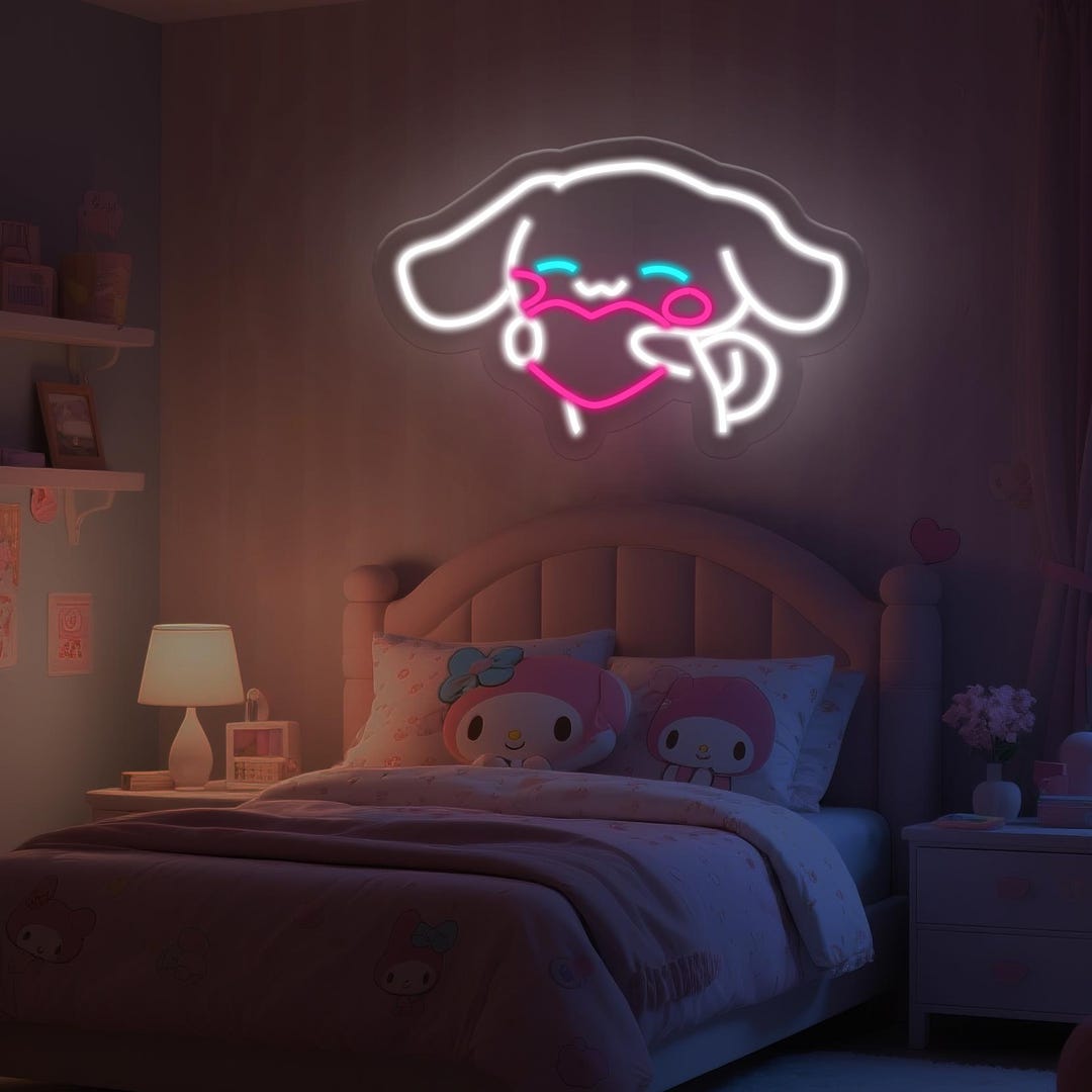 Pompompurin Heart Neon Sign,anime Kawaii Big Ears Dog UV Neon Light ...