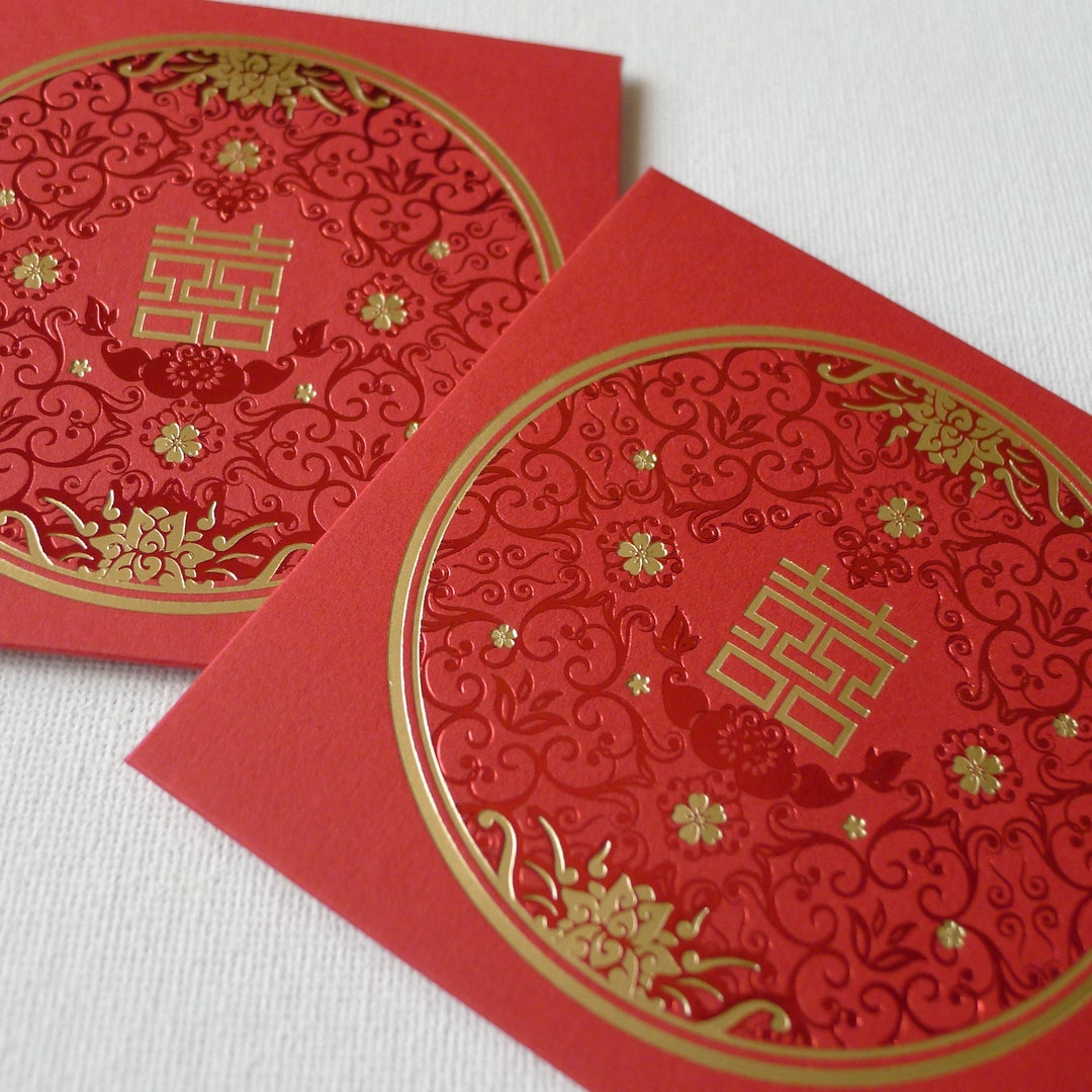 Double Happiness - Exquisite Floral Gold and Red Foil Stamping Design ...