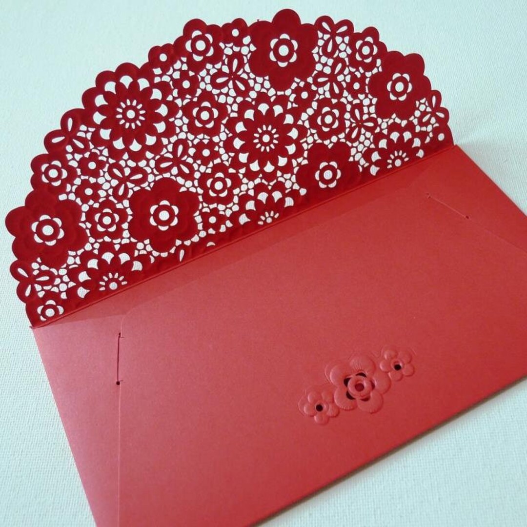 Red Lace Floral - Exquisite Die-cut Design Red Cash Envelope Packet (1 ...
