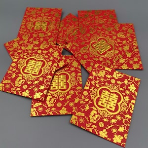 Double Happiness - Red and Gold Floral Metallic Embossed Chinese ...