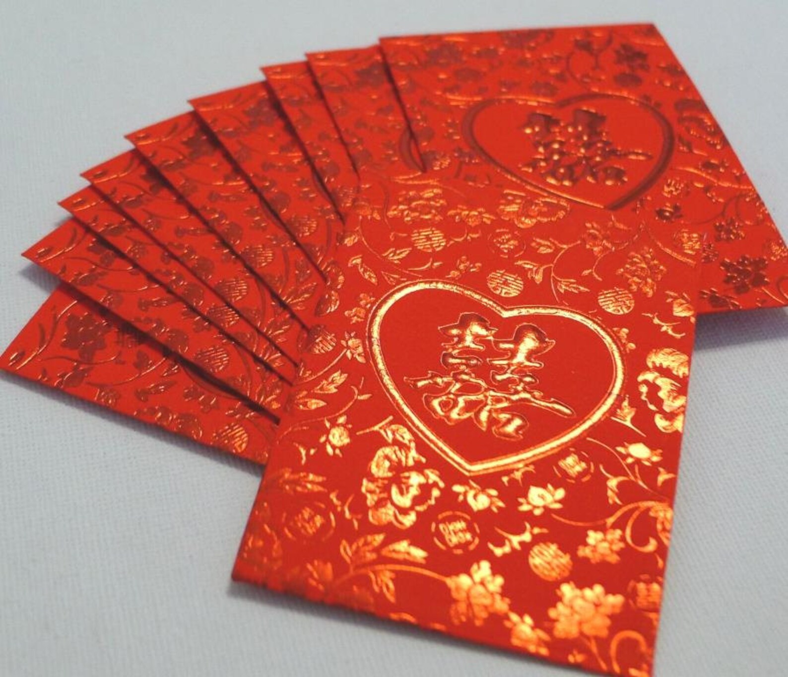 Red Metallic Embossed - Double Happiness (heart) - Chinese Wedding Cash ...