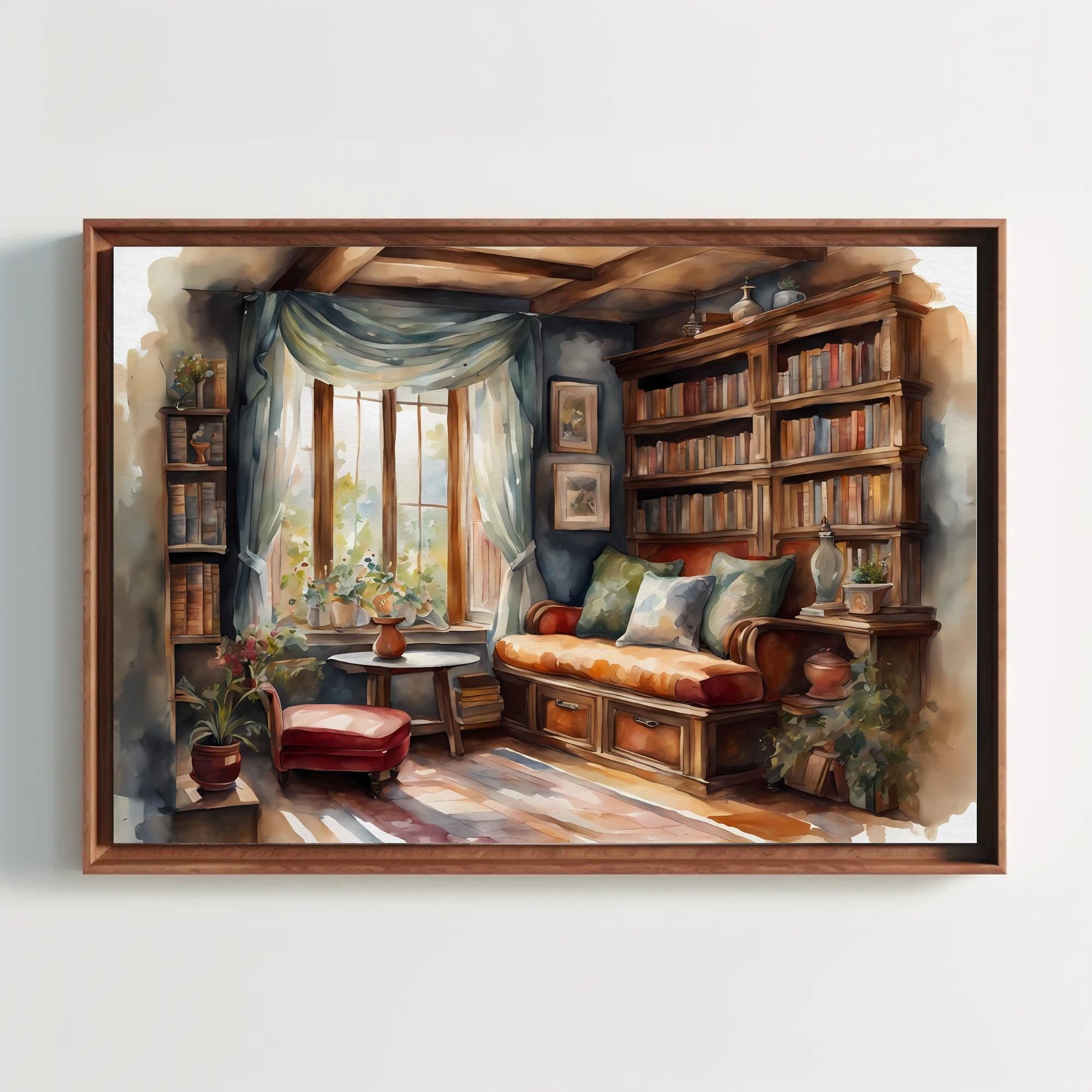 Cozy Reading Nook Watercolor Painting, Watercolor Print, Book Art ...