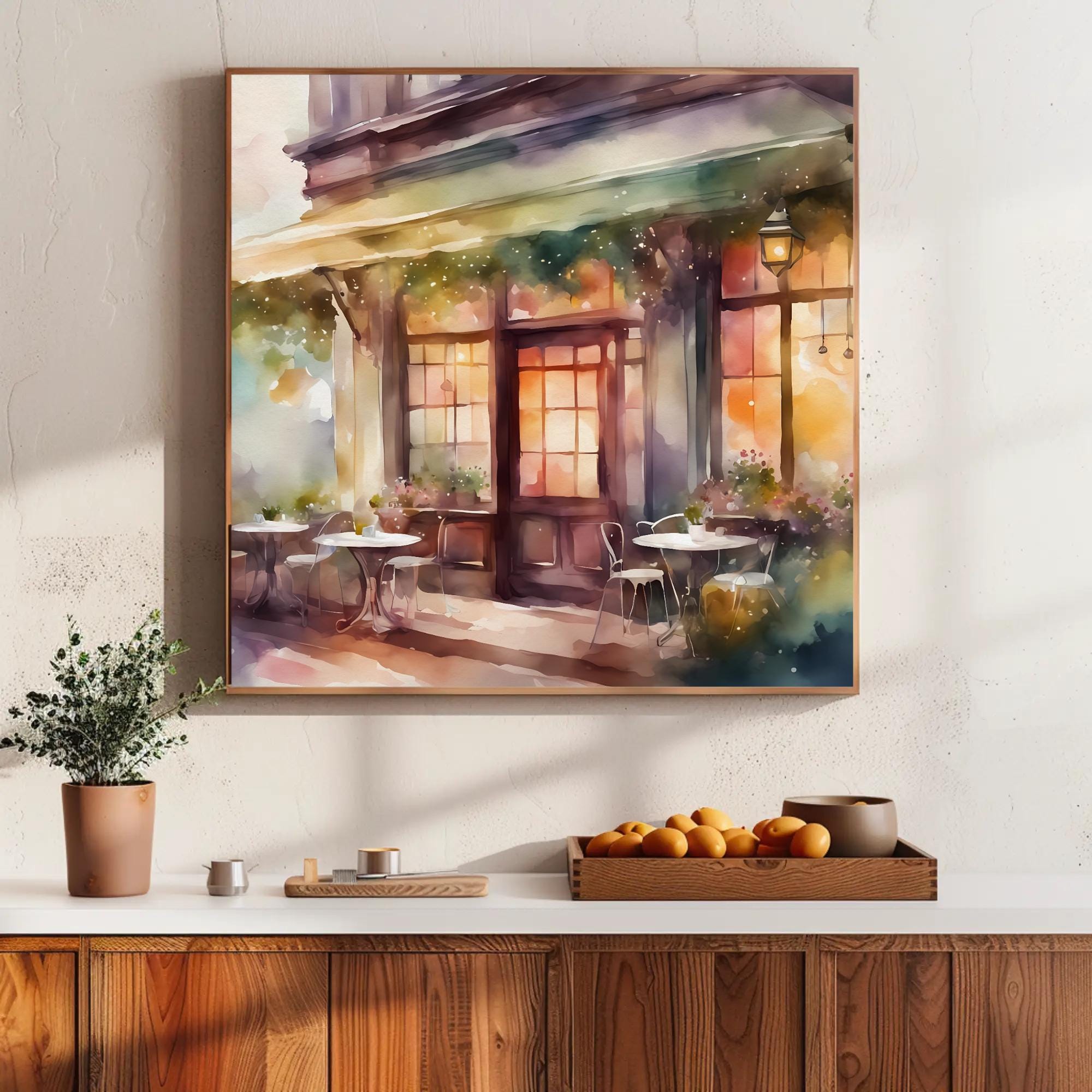 Spring-themed Coffeehouse Watercolor Painting, Watercolor Print, Cafe ...