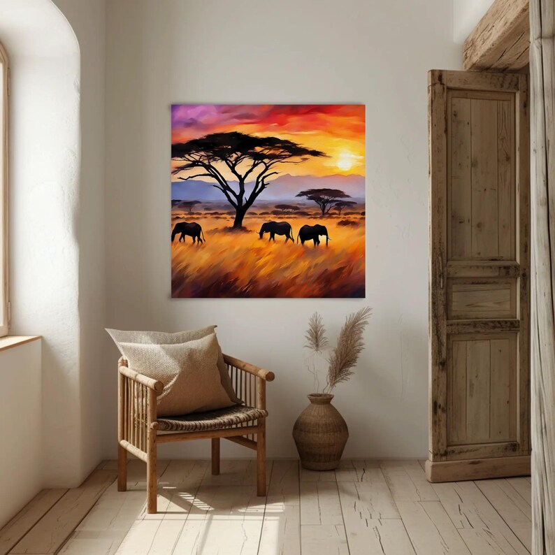 Serengeti National Park During Sunset Watercolor Painting, African Art ...