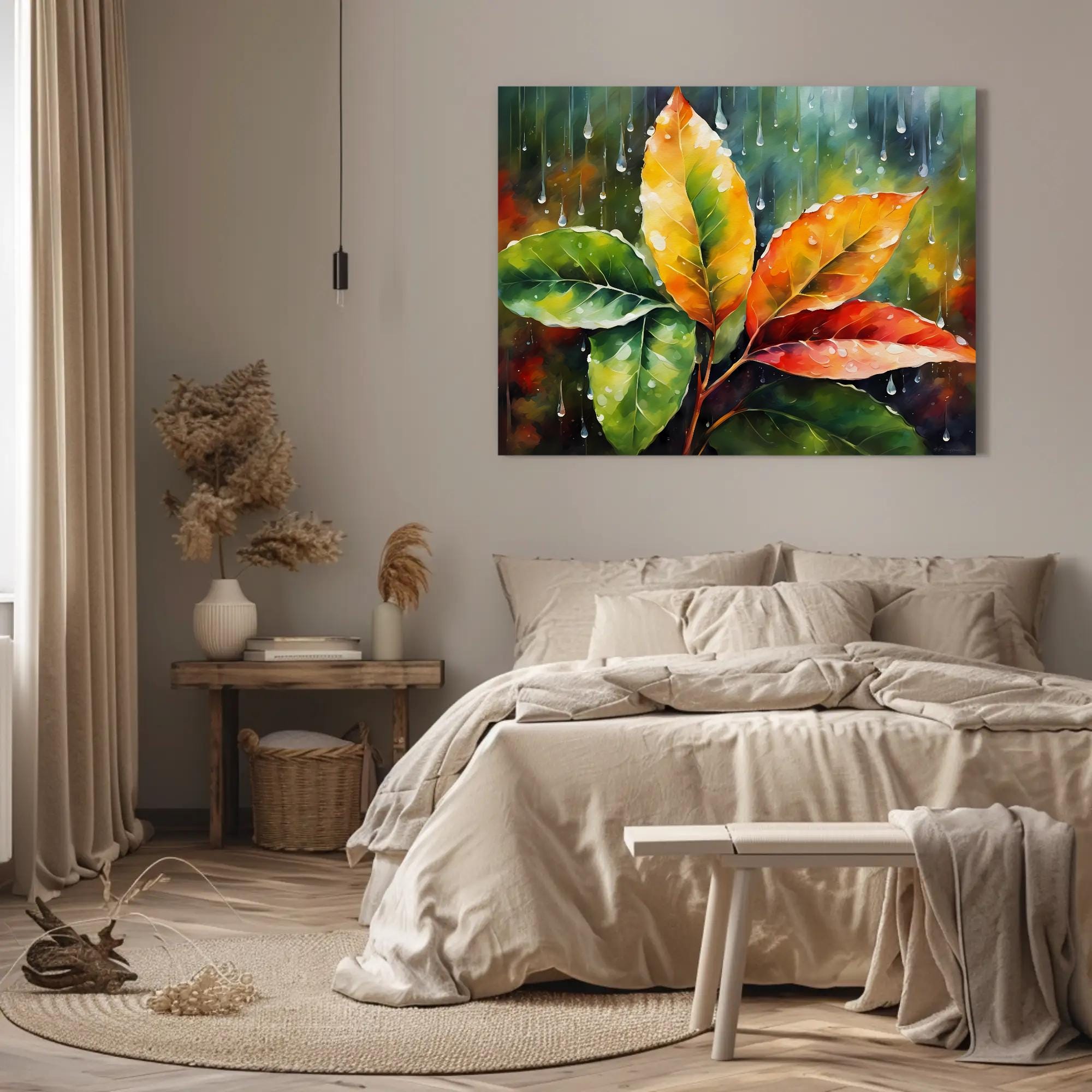 Raindrops of Leaf Watercolor Painting, Watercolor Print, Leaves Art ...