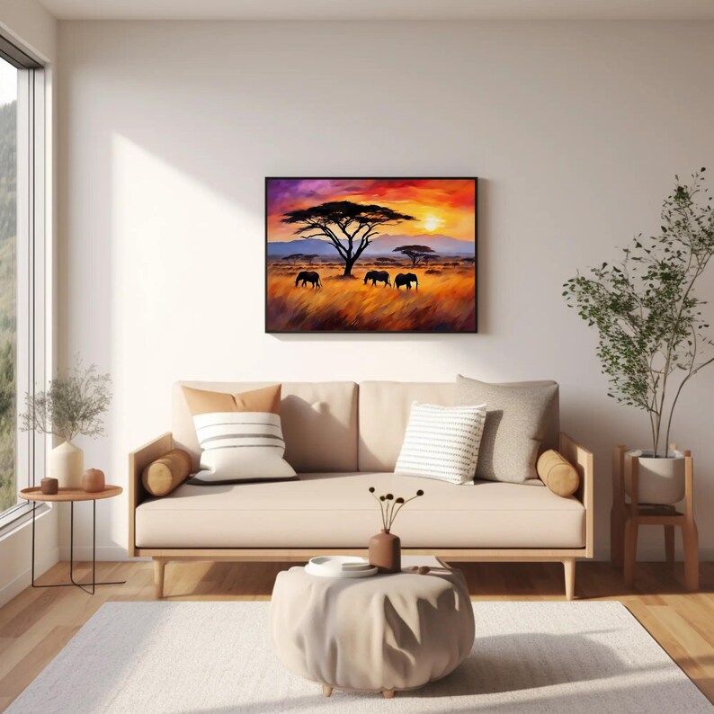 Serengeti National Park During Sunset Watercolor Painting, African Art ...