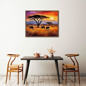 Serengeti National Park During Sunset Watercolor Painting, African Art ...