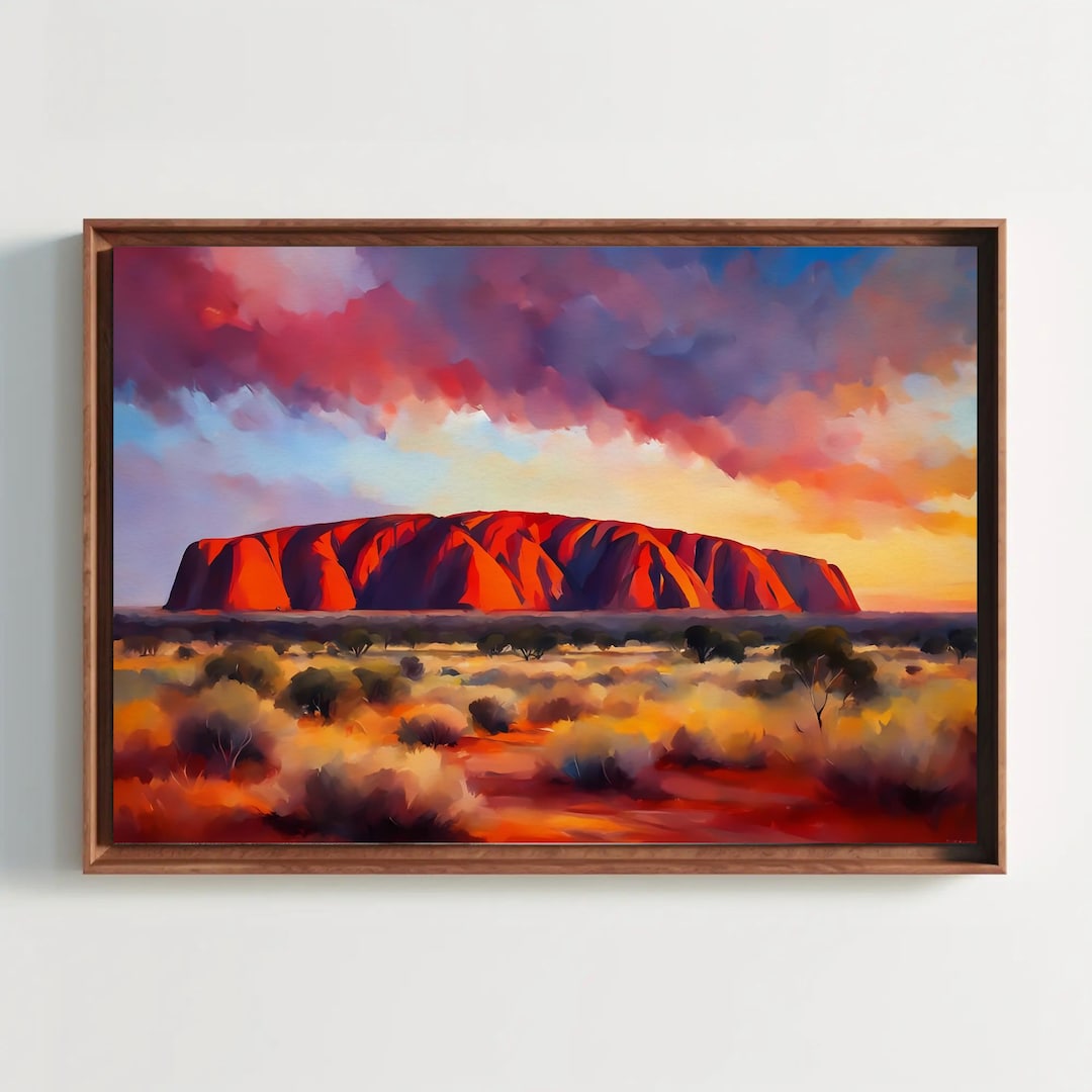 Uluru Australia During Sunset Watercolor Painting, Ayers Rock Art ...